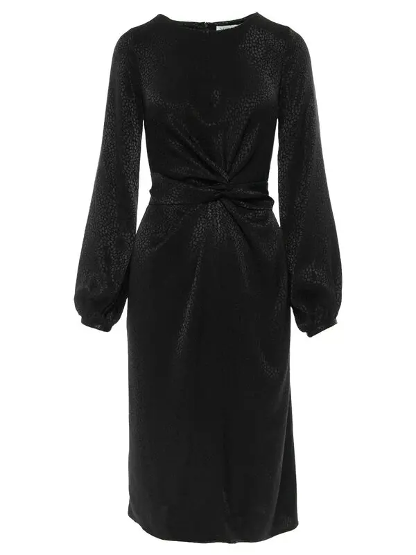 NORIA ANIS Spice Satin Viscose Twist Front Midi Dress - Black