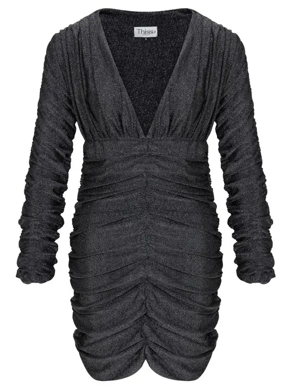 THISISU COLLECTION Metallic Drape Mini Dress - Silver