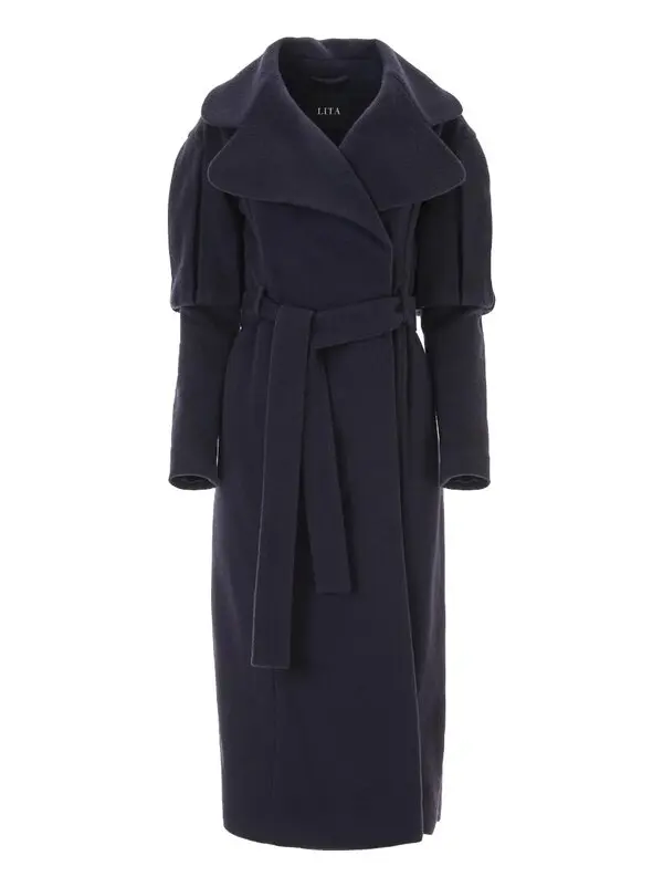 LITA COUTURE Trench Coat In Wool And Cashmere - Blue