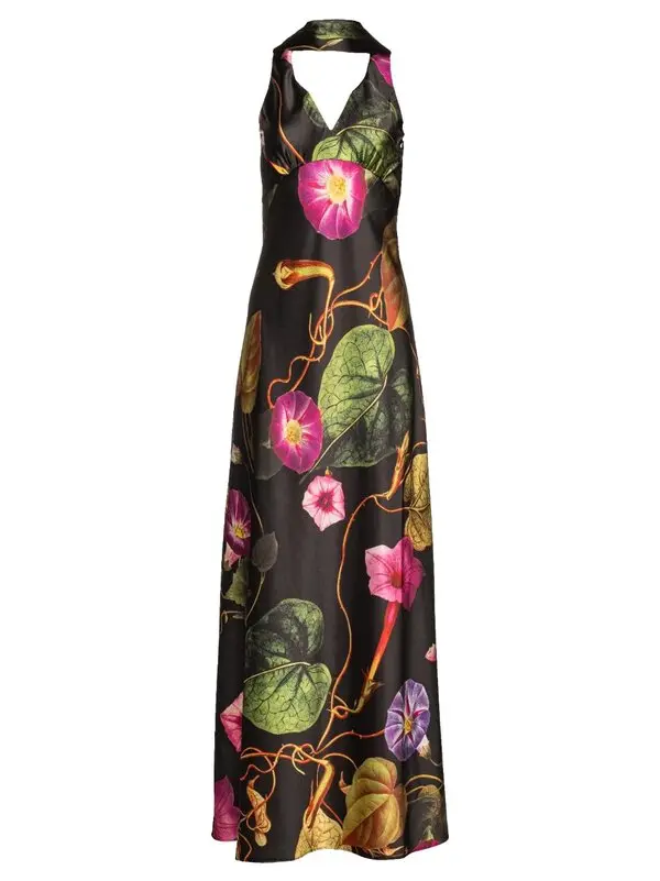 VASILIKI ATELIER Catalina Rafflesia Noir Silky Gown - Black