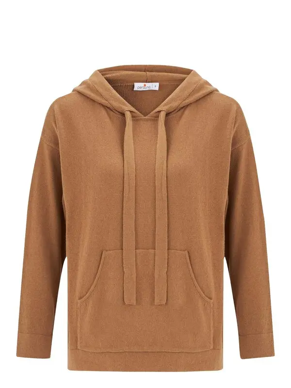 PERALUNA Cashmere Blend Knit Hoodie Pullover Sweater - Brown