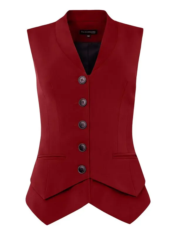 TIA DORRAINE Fitted Single-breasted Waistcoat - Red