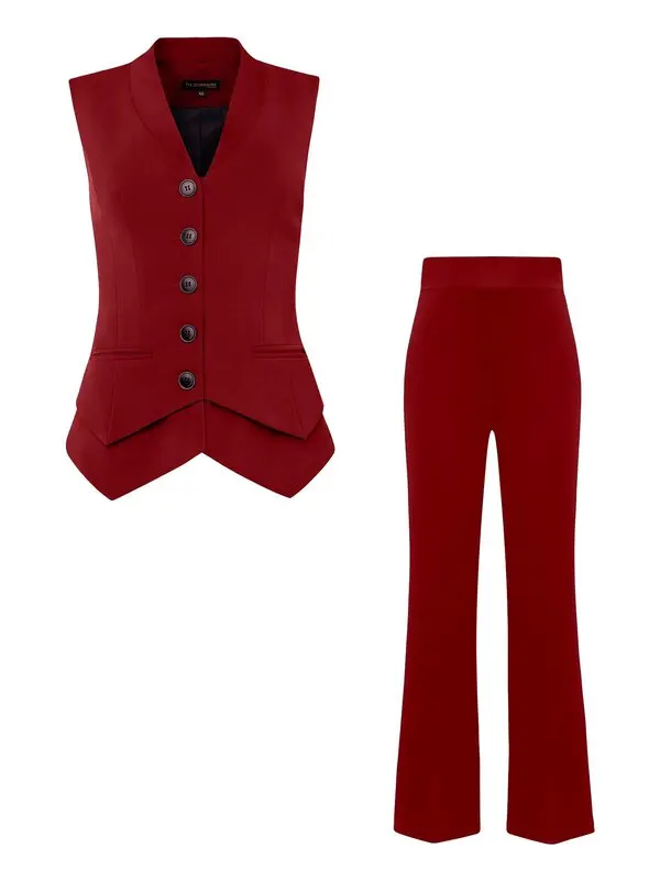 TIA DORRAINE Fitted Waistcoat And Trousers Set - Red