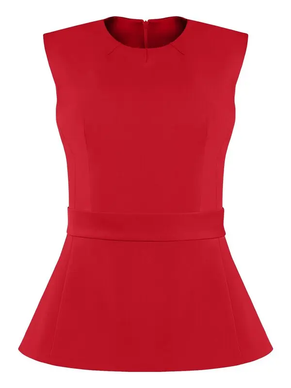 TIA DORRAINE Sleeveless Fitted Top With Detachable Belt - Red