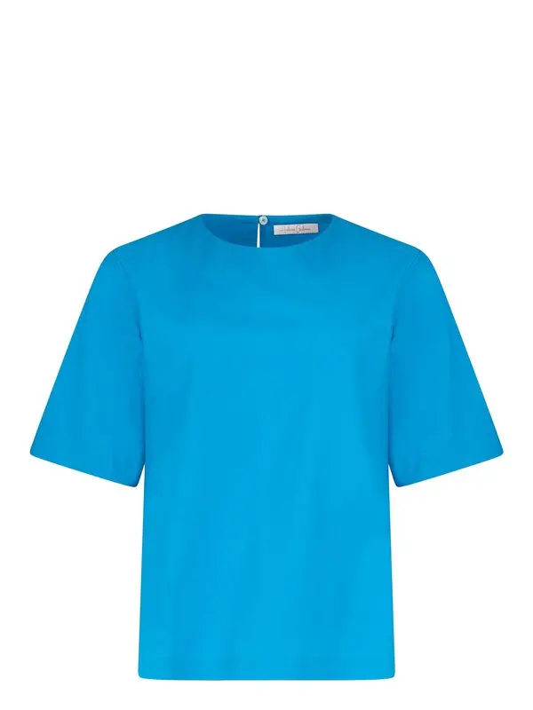 HELENE GALWAS Iduna High-neck Cotton Blouse - Blue