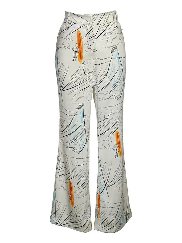 JENNAFER GRACE Printed Wide Leg Trousers - White