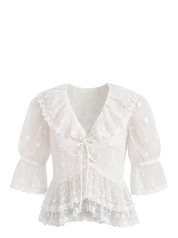 ROSE & NANCY Samira Lace Embroidered Blouse - White