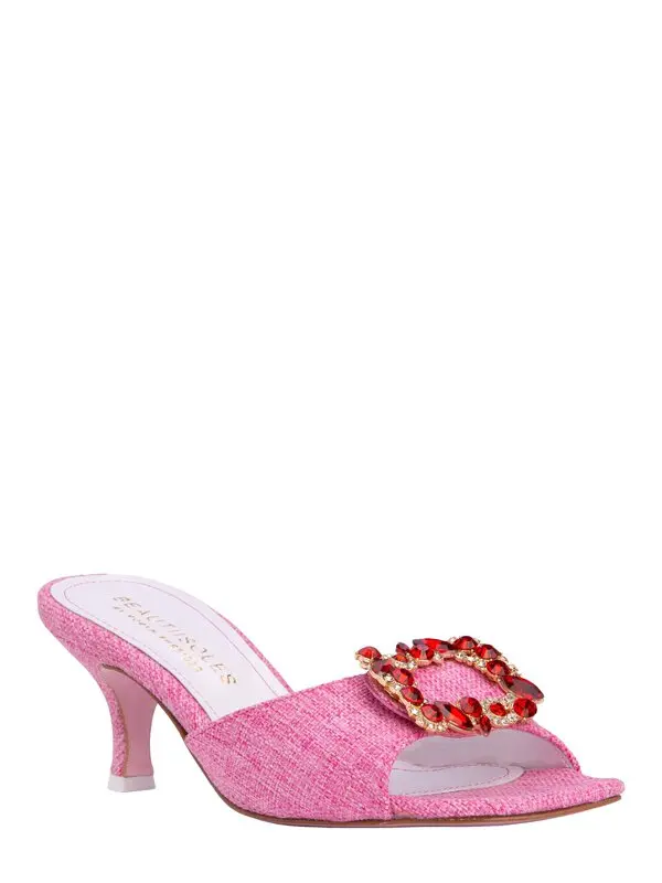 BEAUTIISOLES BY ROBYN SHREIBER Eden Slide Sandal With Rhinestone Buckle - Pink