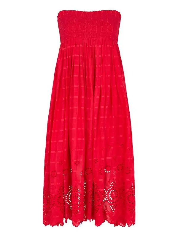 RAFFYA Mirella Embroidered Midi Skirt - Red
