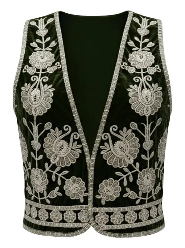 IZABELA MANDOIU Velvet Embroidered Vest - Green