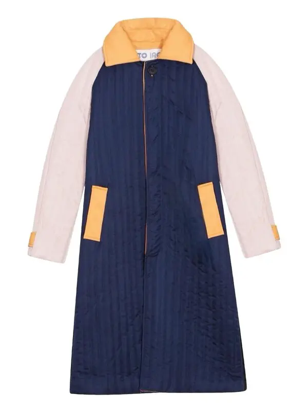 LONDON ATELIER BYPRODUCT Patchwork Color Block Quilted Long Jacket - Blue