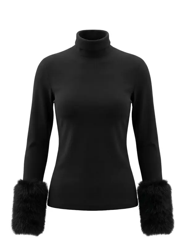VIRAGO Nemesis Turtleneck With Fur Sleeve Trims - Black