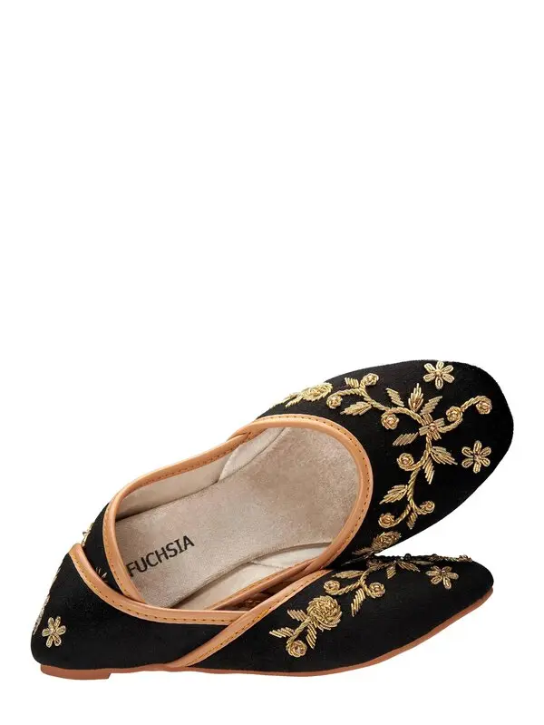 FUCHSIA SHOES Marina Embroidered Velvet Flats - Black