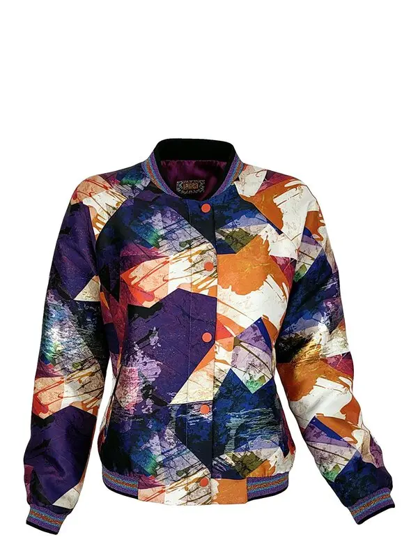 LALIPOP DESIGN Abstract Print Jacquard Bomber Jacket - Purple/red