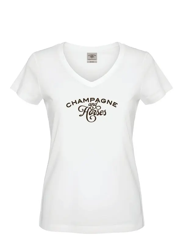 CHAMPAGNE & HORSES Printed V-neck T-shirt - White