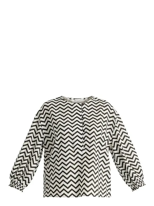 PAISIE Buttoned Top In Zigzag Pattern - Black/white
