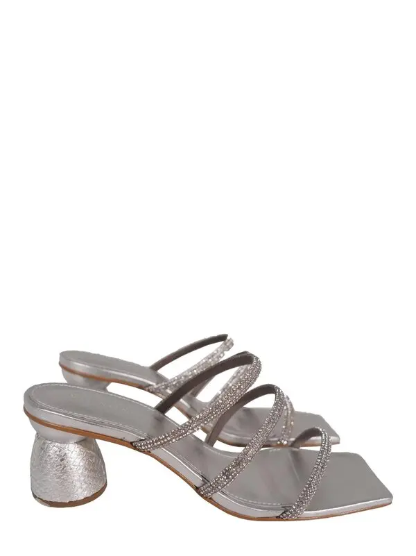 VICSON Mia Rhinestone Heeled Sandals - Silver