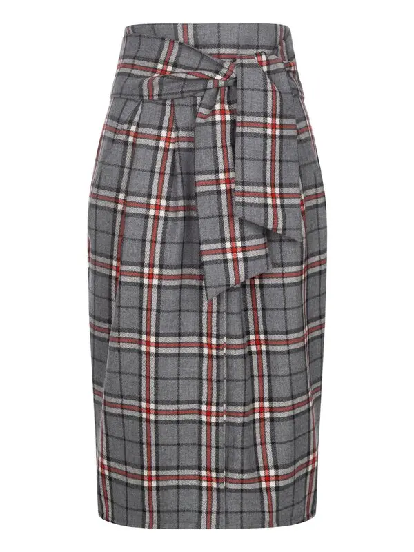 MARIANNA DÉRI Plaid Wool Tulip Skirt - Grey