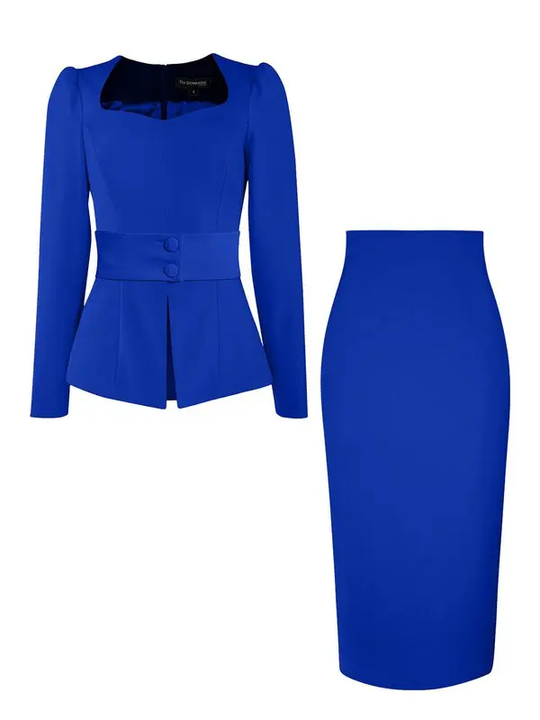 TIA DORRAINE Fitted Blouse & Pencil Skirt Set - Blue