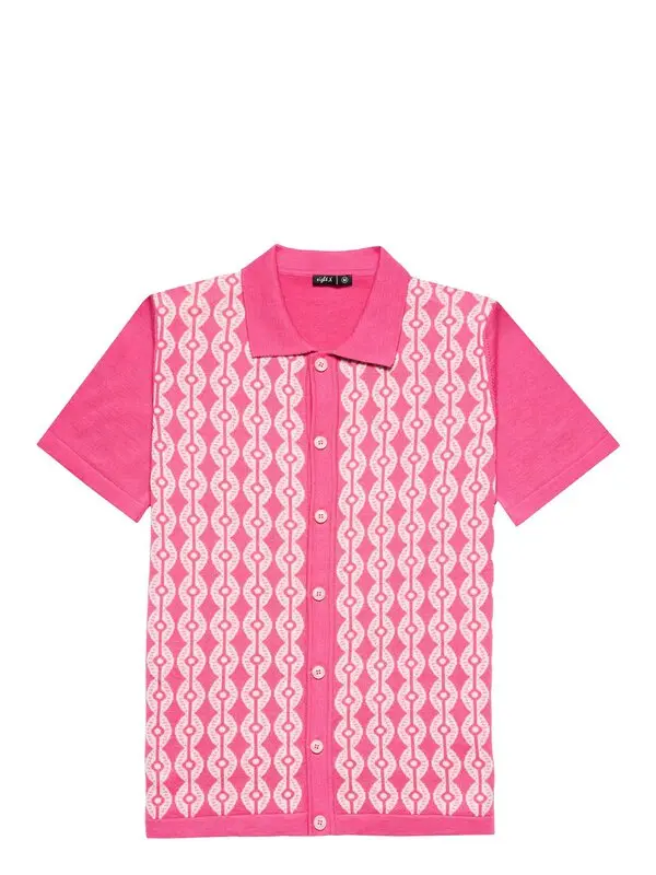 EIGHT X Chain Link Knit Polo Shirt - Pink