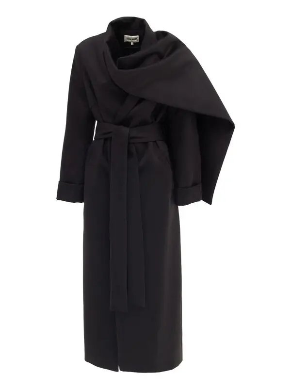 JULIA ALLERT Long Wrap Coat With Draped Collar - Black