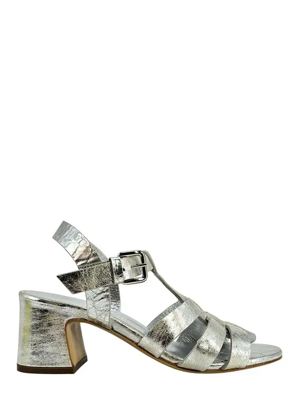 MADISON MAISON Metallic Leather Caged Heel Sandal - Silver