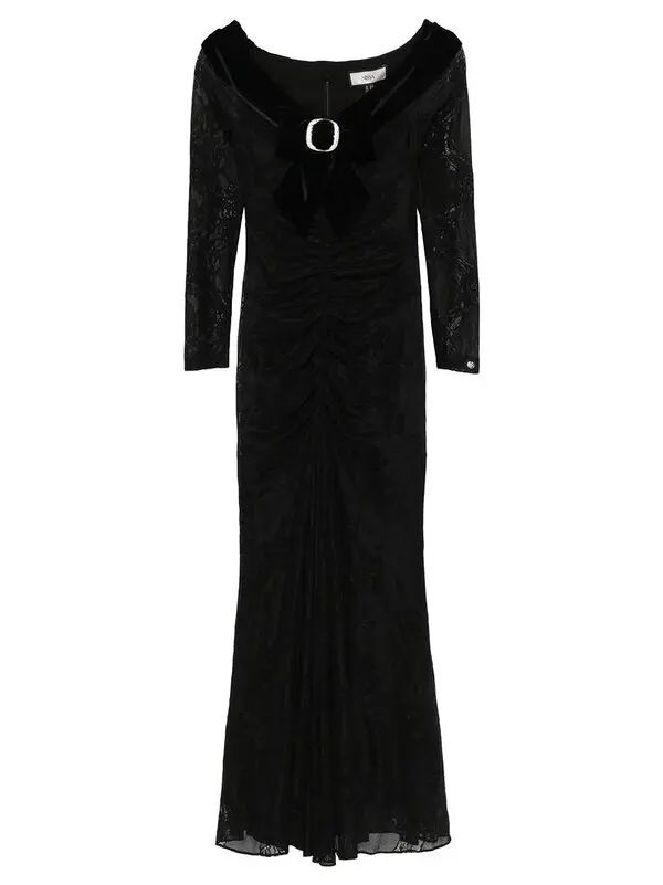 NISSA Bow-detail Lace Midi Dress - Black