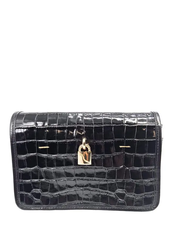 MADISON MAISON Leather Moc Croc Small Crossbody - Black