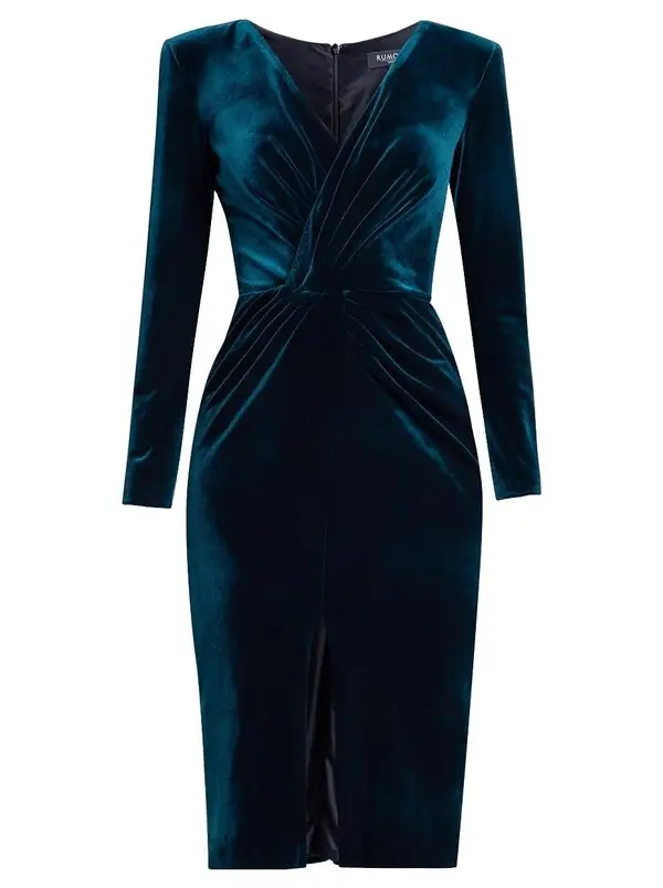 RUMOUR LONDON Scarlett Velvet Dress With Draped Detail - Green