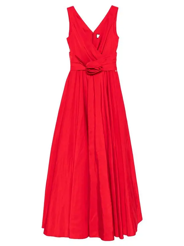 NISSA Floral-appliqué Taffeta Midi Dress - Red