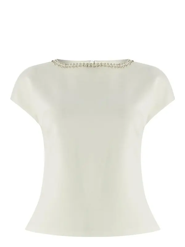 EXQUISE Knit Bateau Neck Blouse - Beige