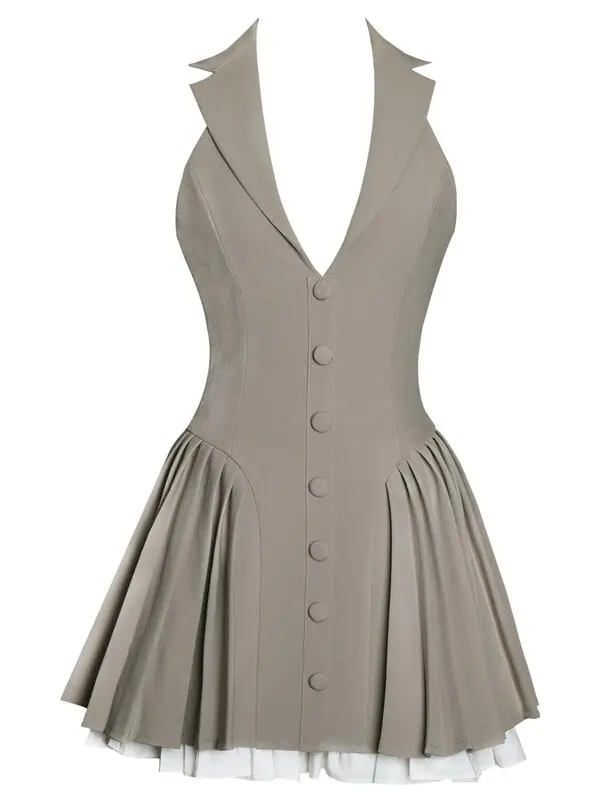 MISS CIRCLE NEW YORK Halter Neck Pleated Mini Dress - Brown