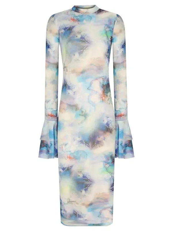 NO'DESIGN Sheer Midi Dress With Ruffled Sleeves - Blue