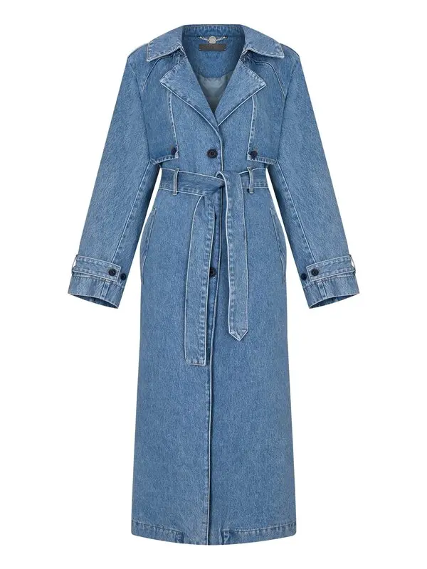 GOC DENIM Oversized Denim Trench Coat - Blue
