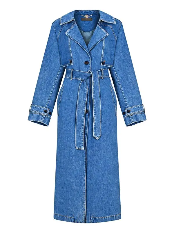 GOC DENIM Oversized Trench Coat - Blue