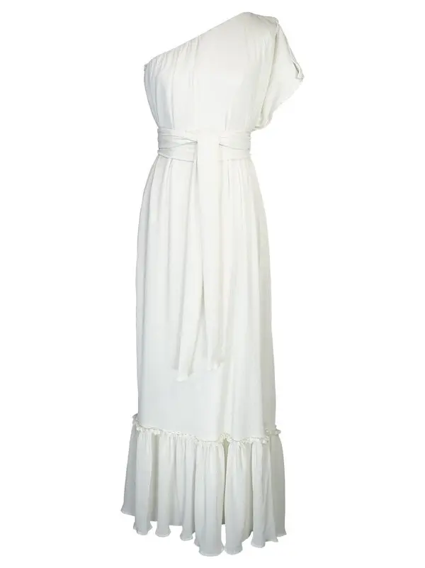 JENNAFER GRACE Pleated One Shoulder Maxi Dress - White