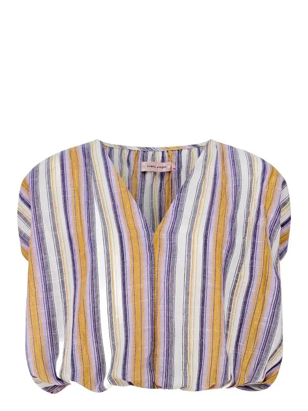 TRAFFIC PEOPLE Striped V-neck Cropped Top - Purple/white