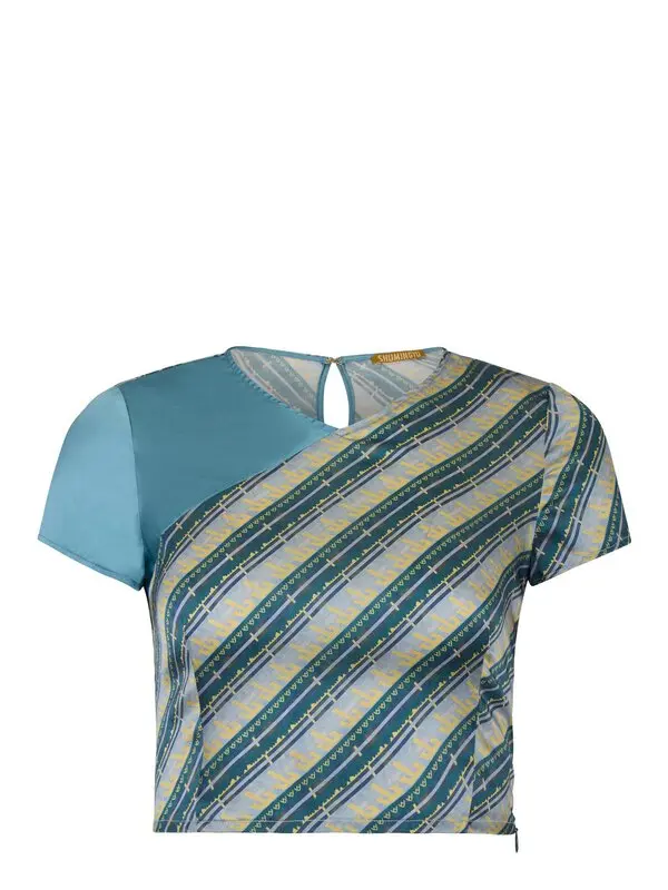 SHUMINGYU Bronze Mountain Silk Crop Top - Blue