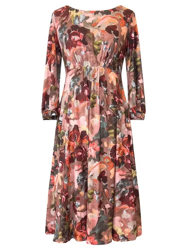 ALIE STREET LONDON Charlie Woodland Rose Print Midi Dress - Green/red/yellow