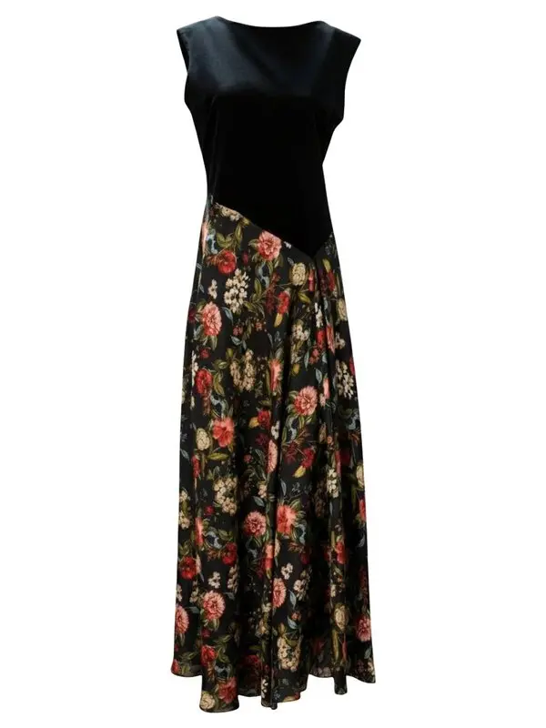 IZABELA MANDOIU Two-tone Jersey Top Floral Midi Dress - Black