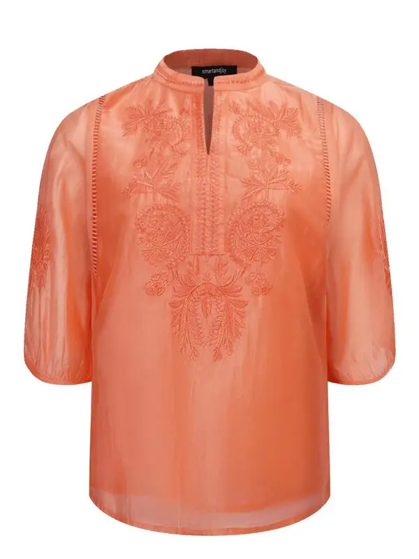SMART AND JOY Embroidered Tencel-blend Blouse - Red