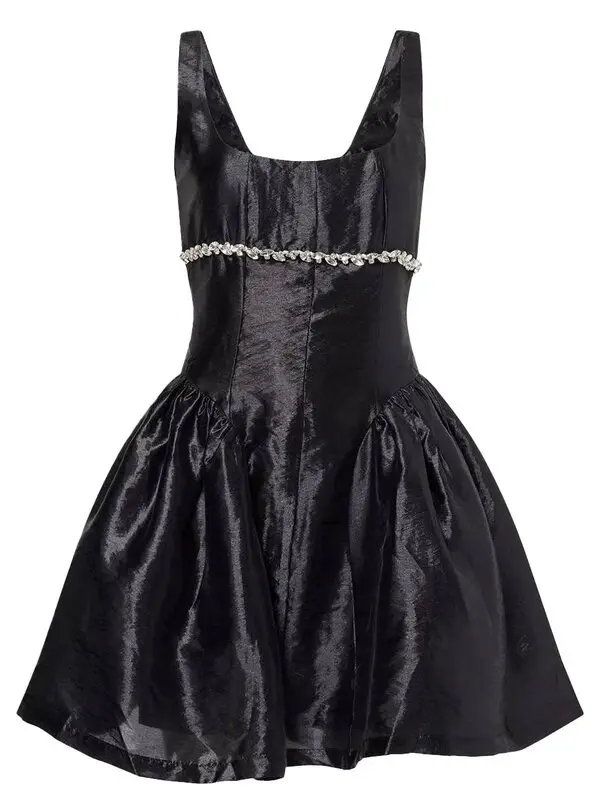 AMY LYNN Embellished Mini Satin Crepe Dress - Black