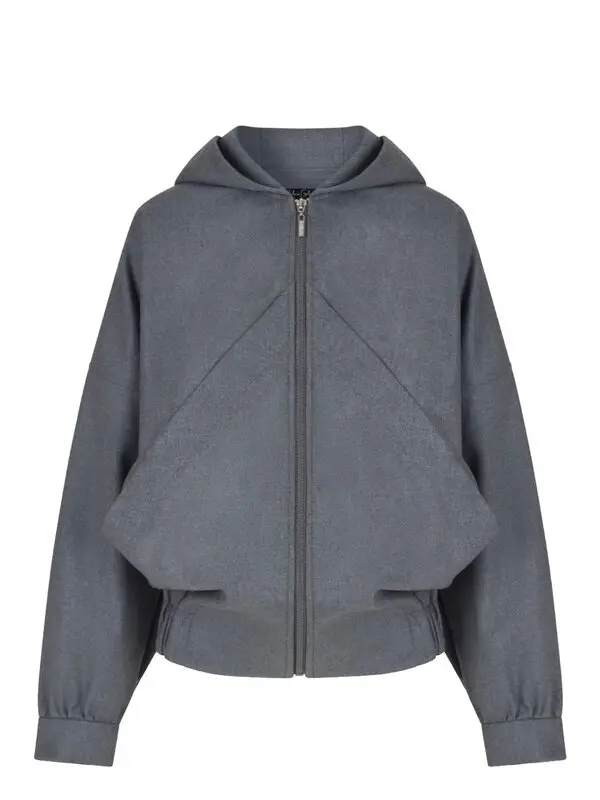 HELENE GALWAS Luna Wool Flannel Hoodie Bomber Jacket - Grey