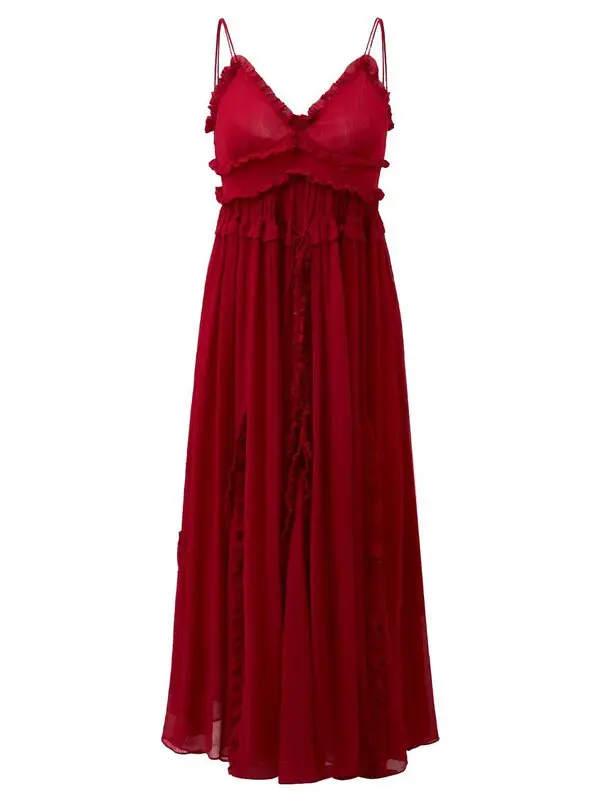 PECANPEPPERPELICAN Spaghetti Strap Silk Dress - Red