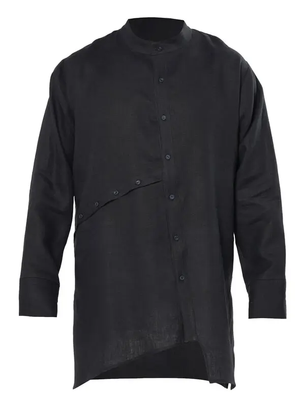 METAMORPHOZA Neutrals Men’s Linen Asymmetric Shirt - Black