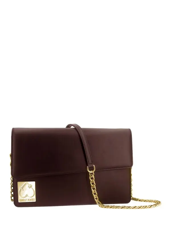 EMILY JONES Double Flap Crossbody Bag With Gold Hardware - Brown