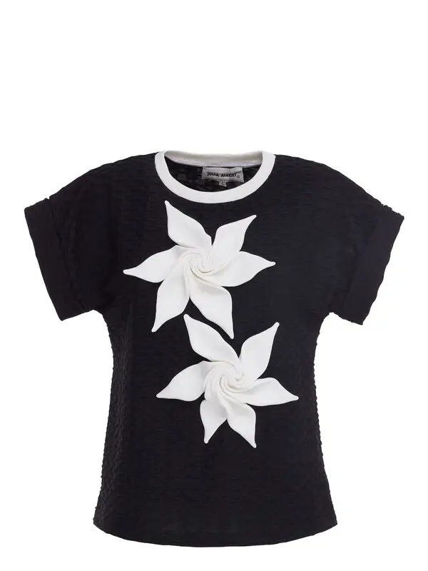 JULIA ALLERT Short Sleeve Floral Top - Black