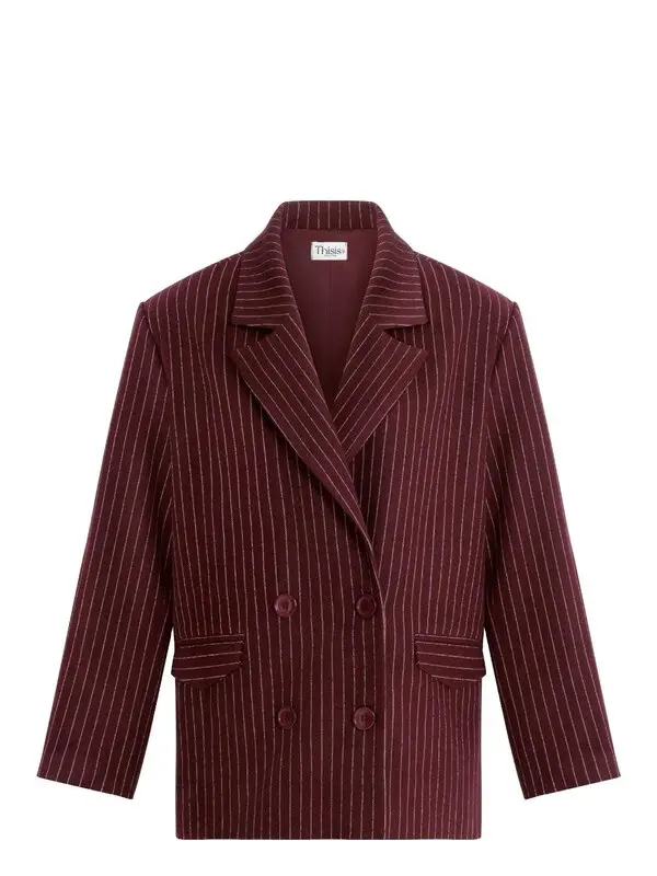 THISISU COLLECTION Tailored Pinstripe Double-breasted Blazer - Red