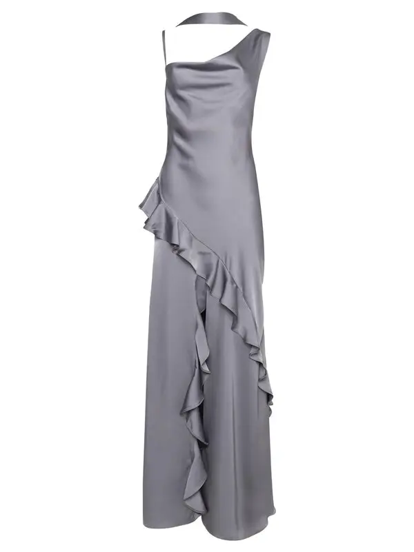 FOREVER YOUNG THE LABEL Adaline Satin Maxi Dress - Silver