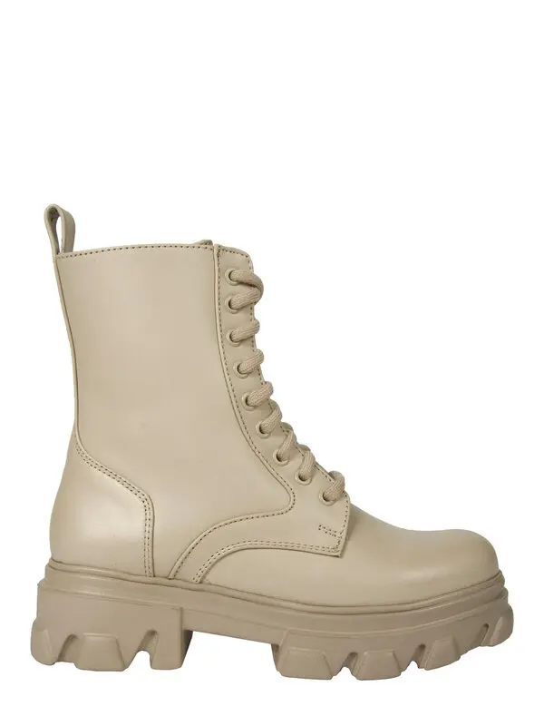 URBNKICKS Leather Combat Boots - Beige/black